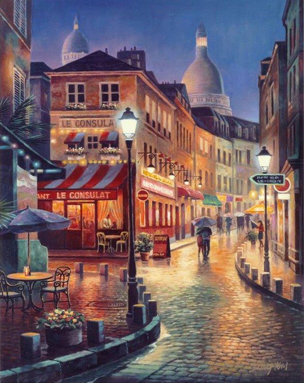 Sung Kim Night Stroll Painting 50% off - ArtExpress.ws