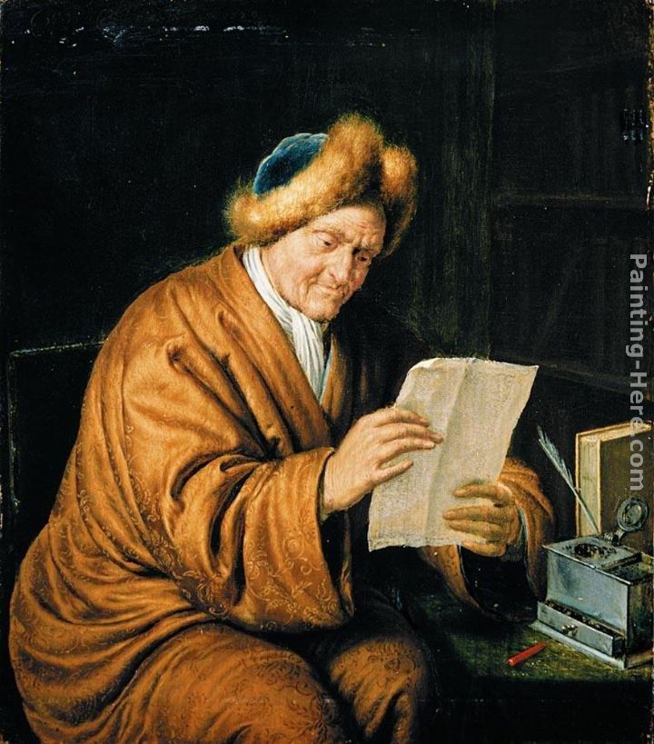 Willem Van Mieris An Old Man Reading Painting 50% off - ArtExpress.ws